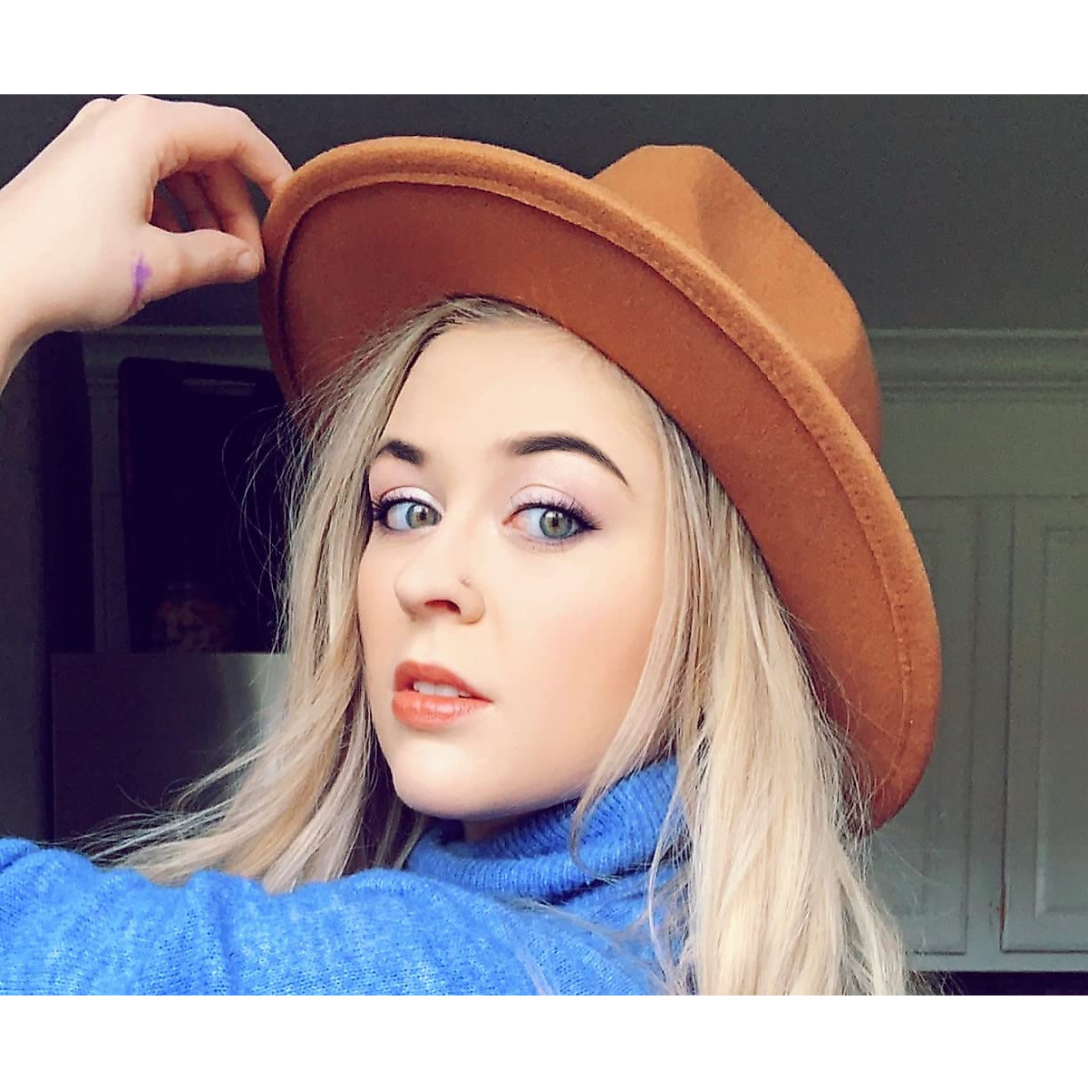 【2 Pack】 Fedora Hats for Women Fashionable Classic Wide Brim Womens Fedora Hat (Black + Khaki)