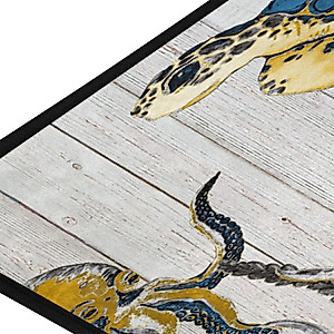 Sea Turtle Bathroom Area Rugs Fish Seahorses Octopus Coral on Wooden Bath Runner Floor Mat Washable Non-Slip Shower Carpet for Kitchen Living Room 39x20 inch