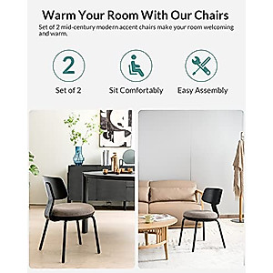 STARWAY Dining Chairs, Set of 2, Mid Century Modern Upholstered Chairs with Solid Wood Back & Sturdy Metal Legs, Modern Style Side Chairs Accent Chairs for Home, Bistro, Coffee Shops, 18.5", Black