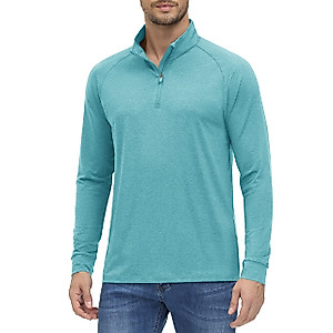 MAGCOMSEN Men's Half Zip Pullover Long Sleeve Tee Shirts UPF 50+ Quick Dry Performance Golf Tennis T-Shirt Men Light Green,S
