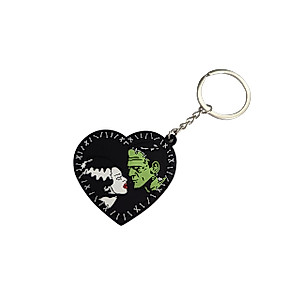 Rock Rebel Universal Monsters Frankenstein & the Bride Stitch Heart Rubber Keychain Keyring