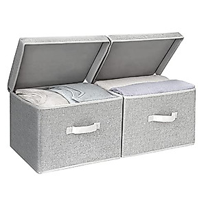 StorageWorks Decorative Storage Boxes, Storage Basket With Lid And Handles, Gray, Large, 2-Pack, 15 ¾" L x 10 ¼" W x 9 ¾" H