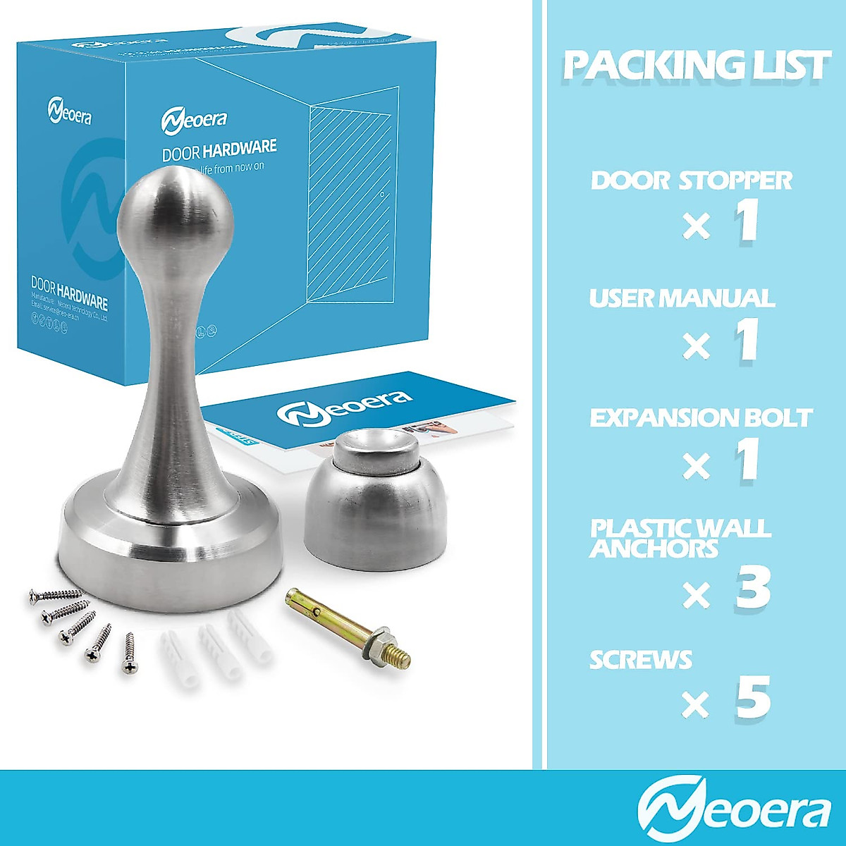 Neoera Magnetic Door Stop（Brushed Nickel）Door Stopper Strong Magnetic Door Catch for Hold Door Open, Premium Stainless Steel Made, Anti-Rust, Heavy Duty, Wall & Floor Mount 1Pack