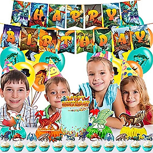 Wings of Fire Birthday Party Decoration, Include Wings of Fire Birthday Banner, Table Centerpieces, Cake Topper, Latex Balloons for Dragon Theme Kids Birthday Party Supplies Baby Shower