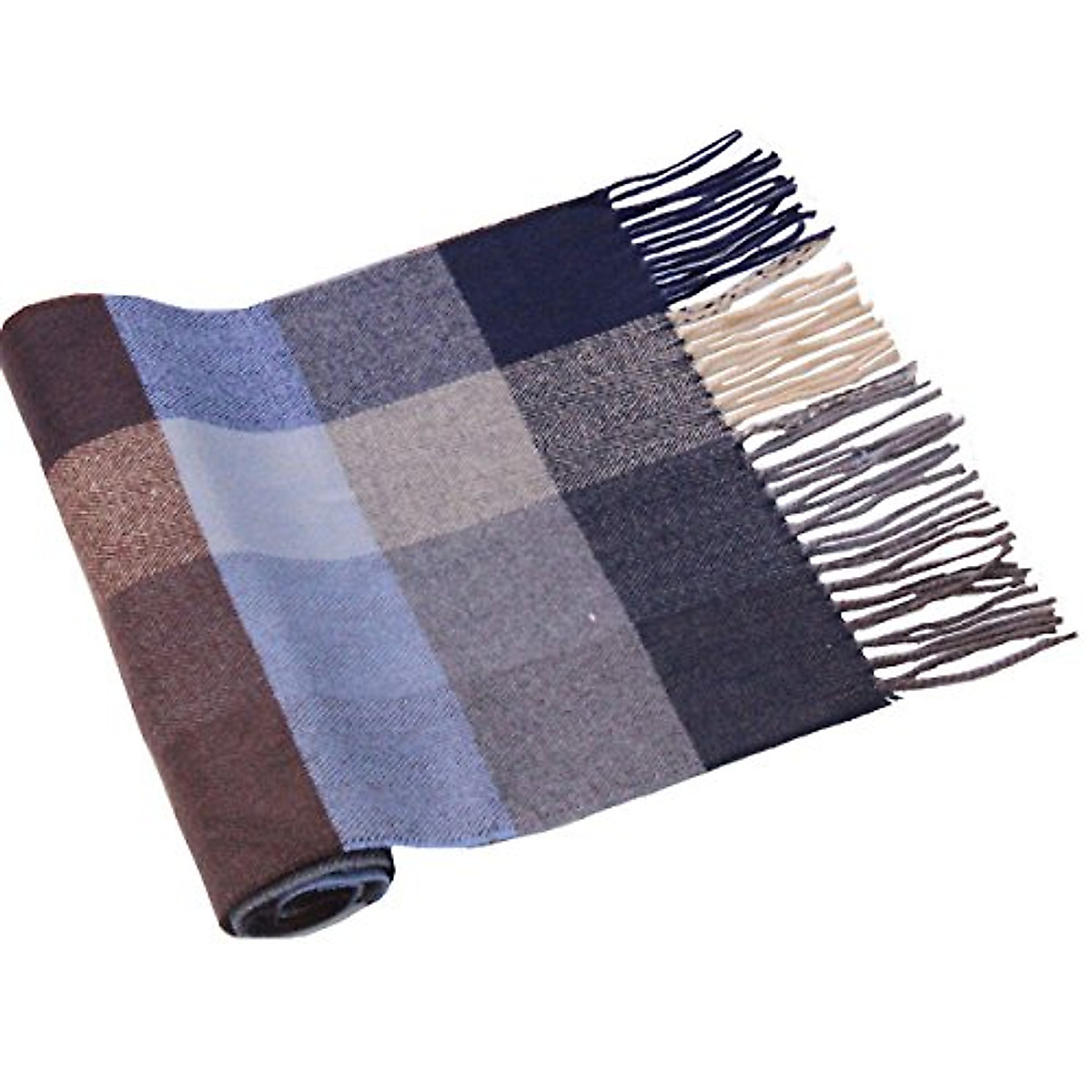SAFERIN Men Winter Plaid Soft Elegant Cashmere Feel Wrap Scarf Grey Plaid (3-9 Blue Coffee Plaid)