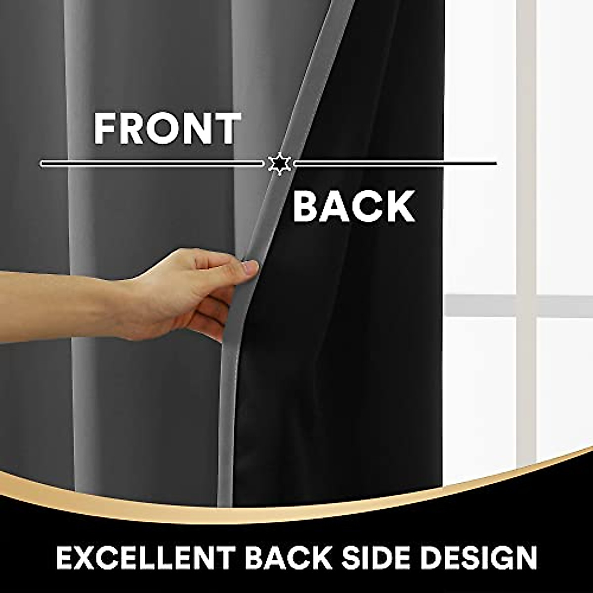 100% Blackout Curtains with Black Liner Backing Thermal Insulated Curtains for Living Room Noise Reducing Drapes for Patio Sliding Glass Door Durable Grommet Curtains 2 Panels (52x84 inch, Grey)
