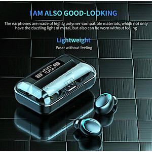 BAHASYA Wireless Bluetooth Earbuds with Digital Charging Case, Built-in Mic, Noise Cancelling, Waterproof, Deep Bass Earphones, in Ear Stereo Headphones for Sport, Gym, Gaming (Black)