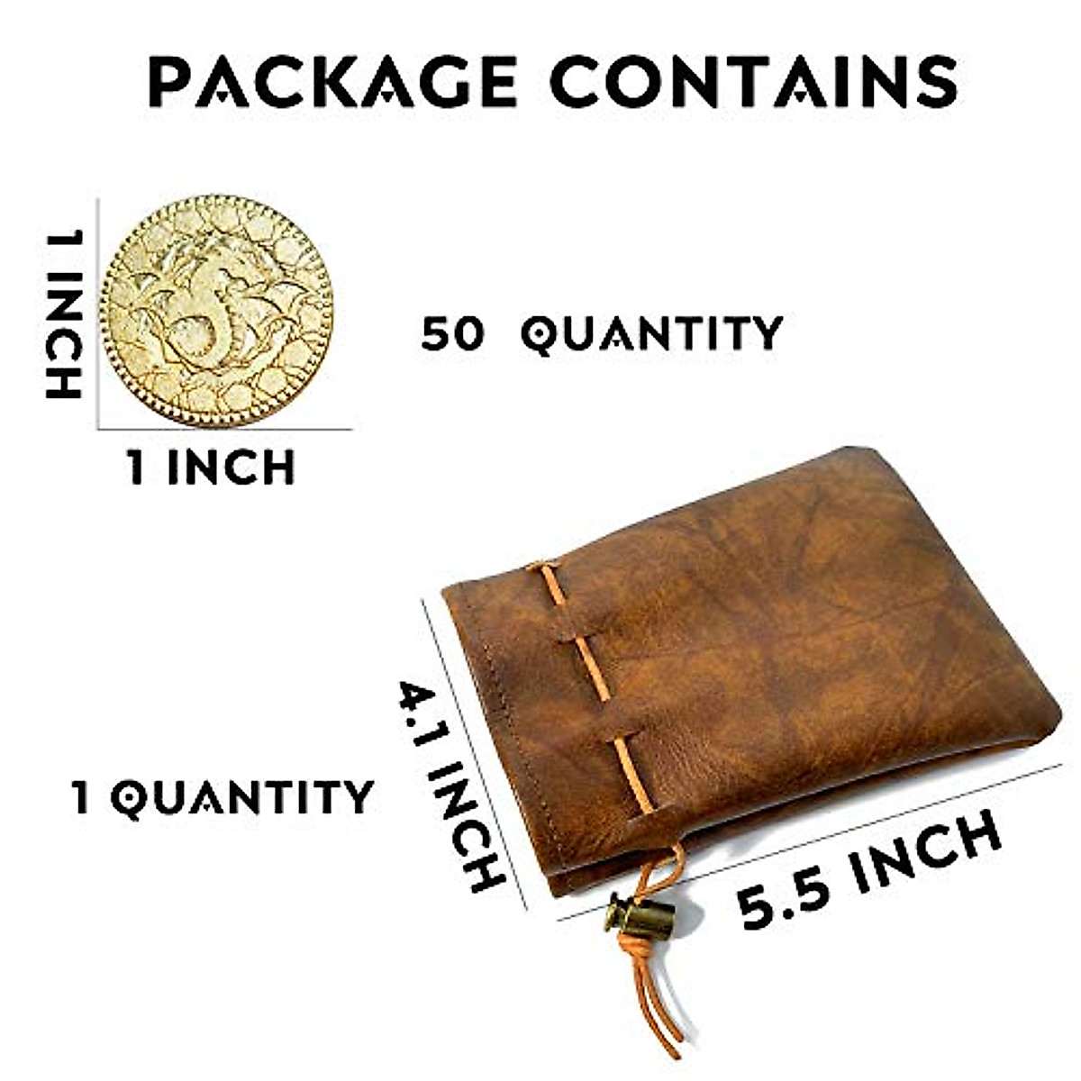 50 DND Coins Fantasy Coins & Leather Bag Metal Tokens Game Coins for Board Games Table RPG Board Game Accessories Golden Suit for Dungeons & Dragons Medieval Game Retro DND Props
