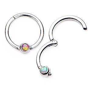 Pierced Owl 16GA Opal Centered Stainless Steel Hinged Segment Ring (5/16" - Rainbow)