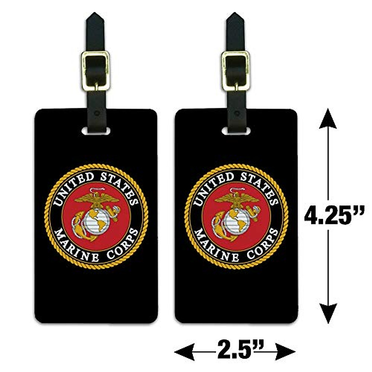 Marines USMC Emblem Black Yellow Red Luggage ID Tags Cards Set of 2