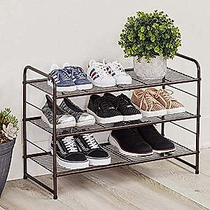 CAXXA Stackable and Expandable Shoe Rack, 3 Shelves Metal Wire Utility Rack, Bronze