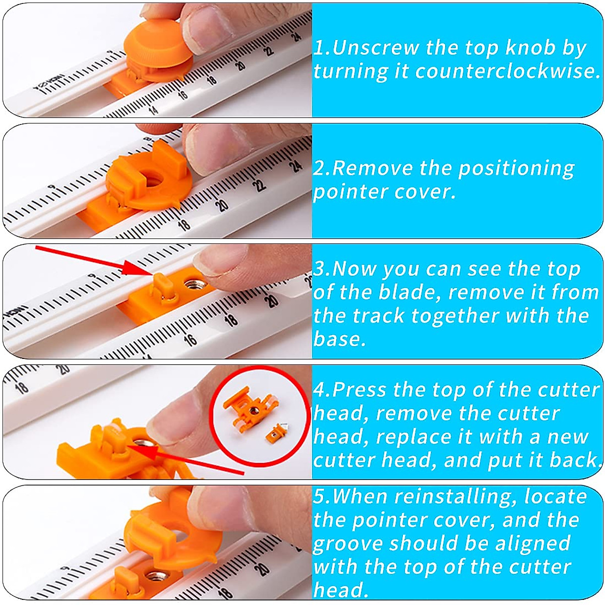 Circle Paper Cutter Rotary Circular Cutter for Cardstocks Craft Cutting Tools, Compass Paper Cutter Trimmer Scrapbooking (included 3 blades) (Orange)