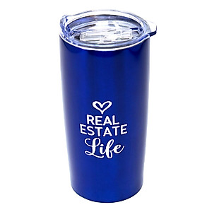 Calendars and More, Inc. Real Estate Agent Vaccum Insulated Tumbler 20oz Travel Mug with Slide Lid - Keep Drinks Hot or Cold - By Real Estate Supply Store (Blue, Real Estate Life)