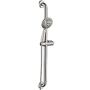 BRIGHT SHOWERS Stainless Steel Slide Bar Grab Rail Set Ada Compliant Includes Handheld Shower Head and 69-Inch Hose (Brushed Nickel)