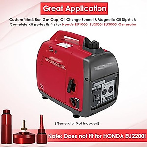 Extended Run Gas Cap with Brass Hose Fitting, Mess Free Oil Change Funnel, Magnetic Oil Dipstick Upgrade Red Aluminum for Honda EU3000i EU2000i EU1000i Generator