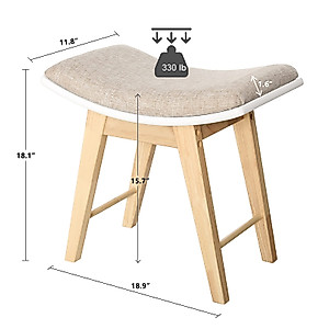 Iwell Vanity Stool, Vanity Bench with Rubberwood Legs & Padded Cushion, Vanity Chair, Vanity Seat, Makeup Dressing Stool for Bedroom, Natural