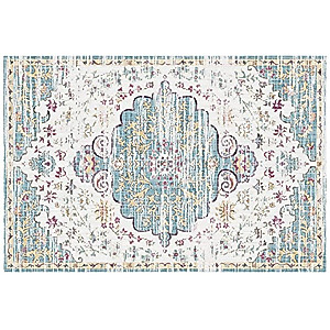 Pajata Light Blue and White Vintage 5X7 Area Rug Bohemian Floral Cover Print Distressed Carpet for Bedroom Living Room Non-Shedding