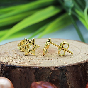 AFFY 14K Yellow Gold Plated 925 Sterling Silver Plain Minimalist Dainty Star Of David Tiny Stud Earrings Bridal Wedding Engagement Jewelry For Her Women Perfect For Any Occasion.