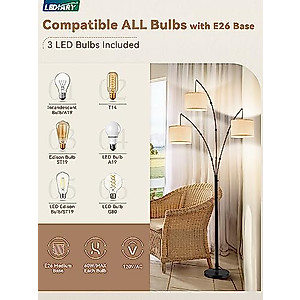 LEDIARY 3 Light Arc Floor Lamp, 82.7" Modern Black Floor Lamp for Living Room, 2400LM Tall Standing Lamp, Mid Century Tree Floor Lamp for Bedroom Office, 3 LED Bulbs Included
