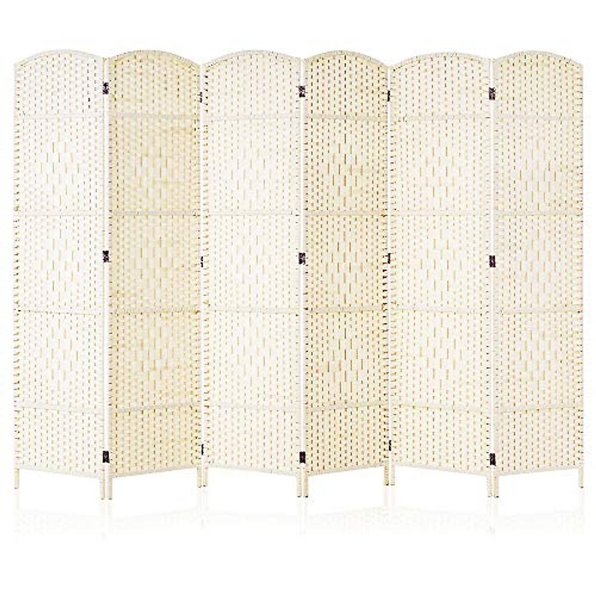Corelax Room dividers 6 ft. Tall, Extra Wide Freestanding Privacy Screen with Diamond Woven Fiber, Foldable Panel Partition Wall Divider, Double-Hinged Room Dividers(Ivory, 6 Panel)