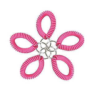Lucky Line 2” Diameter Spiral Wrist Coil with Steel Key Ring, Flexible Wrist Band Key Chain Bracelet, Stretches to 12”, Neon Pink, 5 Pack (4106605)