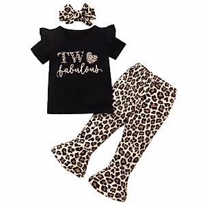 Baby Girl 2nd Birthday Outfit Girl 2 Year Old Birthday Outfit Toddler Leopard Clothes (Leopard,2T)