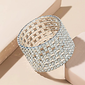 Jojomina Multilayer Sparkling 11 Strand Rhinestone Stretch Bracelet for Women Girls Silver-tone Adjustable Arm Cuff Crystal Prom Bridal Bracelet for Party Wedding Dating