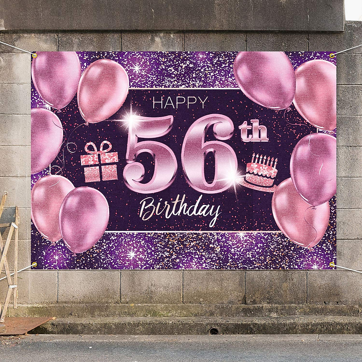PAKBOOM Happy 56th Birthday Banner Backdrop - 56 Birthday Party Decorations Supplies for Women - Pink Purple Gold 4 x 6ft