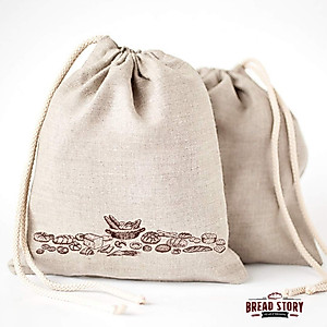 Linen Bread Bags - 2-Pack 11 x 15 inch Ideal for Homemade Bread, Unbleached, Reusable Food Storage, Housewarming, Wedding Gift, Storage for Artisan Bread - Bakery & Baguette