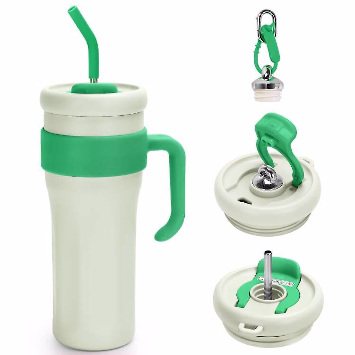 40oz Insulated Tumbler with Lid and Straw, Stainless Steel Water Bottle Cups with Handle, Leak-proof Travel Coffee Mug for Hot and Cold Beverages (Green)