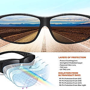 HYBBEI Sunglasses Fit Over Glasses, Polarized 100% UV Protection Wrap-around Sunglasses for Men & Women Driving