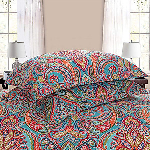 Newrara Jacquard Style Cotton 3 Pcs Patchwork Bedspread Boho Quilt Sets Queen Size（Red）