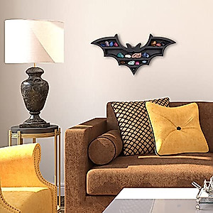 RUSTIX Black Vampire Bat Shelf - Crystal Holder for Spooky Horror Gothic Witchy Room Decor - Wall Mounted Hanging Floating Wooden Shelves for Goth Kitchen Bedroom or Bathroom