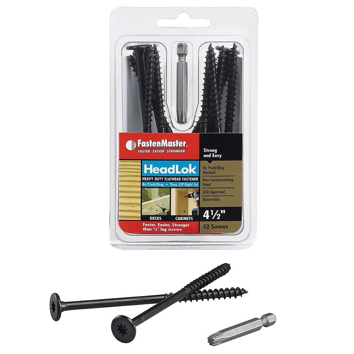 FastenMaster FMHLGM412-12 HeadLOK Heavy-Duty Flathead Fastener, 4-1/2 Inches, 12-Count , Black