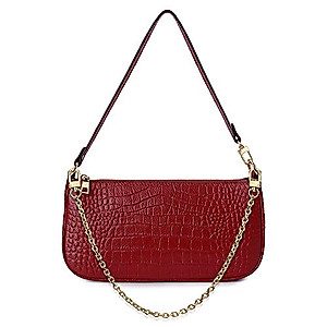 YALUXE Clutch Shoulder Tote Crocodile Genuine Leather Croc Retro Purse Handbag Zipper Closure for Women Classic