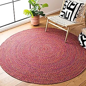 SAFAVIEH Braided Collection 3' Round Red/Yellow BRD351Q Flatweave Cotton Living Room Dining Bedroom Foyer Area Rug
