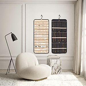 VOPTON Large Hanging Jewelry Organizer with 48 Pockets, Necklace Holder Wall Mounted, Dual-Sided Travel Bracelet Ring Earrings Storage Closet, Jewelry Hangers Hooks for 36 Necklaces Door and 5 Bags