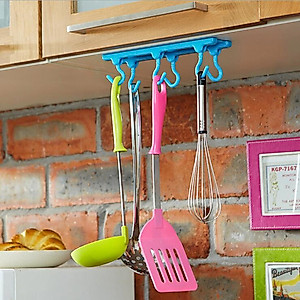 OLIVE US-Towel Hanger Home Kitchen Utensils 6 Hooks Holder Organizer Storage Rack Hanger(Blue)