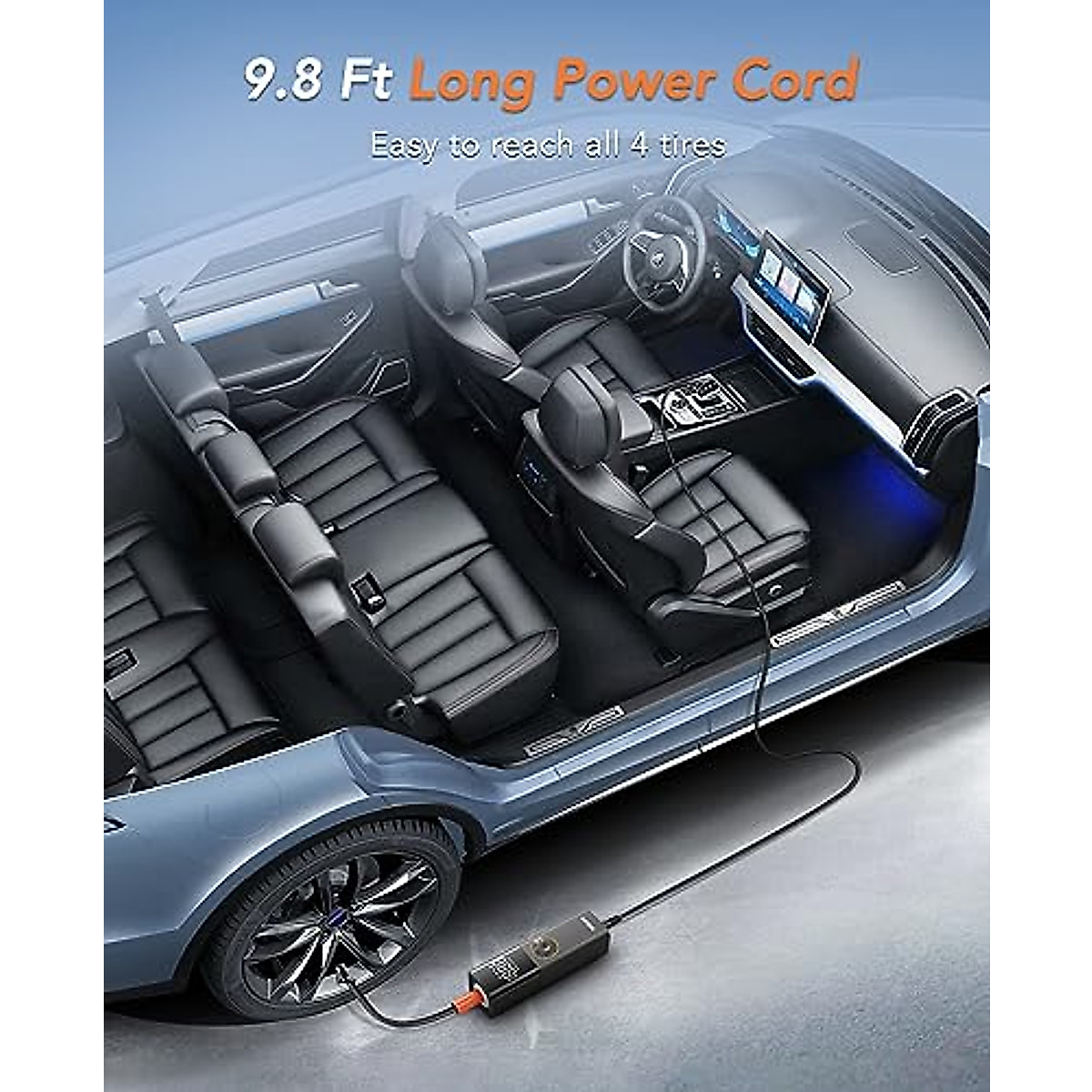 ZGZUXO Tire Inflator Portable Air Compressor,DC 12V Small Pump for Car Tires,150PSI Electric with Digital Pressure Gauge,LED Light Motorcycle Bike Ball,Bike Pump,Black-orange (CZK-3640)