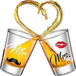 2 Pieces Mr and Mrs Shot Glasses 2 Oz Gold Wedding Party Wine Glasses Engagement Anniversary Bridal Shower Glass Couple Wine Glass for Newlyweds and Couples (Charming Style)