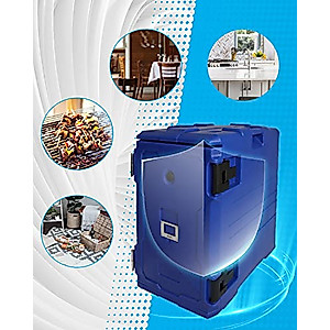 Muhub 127QT End-Loading Insulated Food Pan Carrier, LLDPE Material Food Box Carrier with Double Buckles, Front Loading Portable Food Warmer with Handles,Ideal for Canteen and Restaurant Use (Blue)…