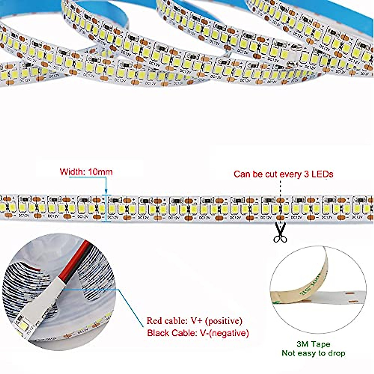 SUYOOULIN LED Strip Lights, SMD 2835 LED Strip, DC12V 1200LEDs 16.4Ft 26000LM High Density LED Light Strips Non-Waterproof, 3 Times Brightness Than SMD3528 LED Strip, Blue