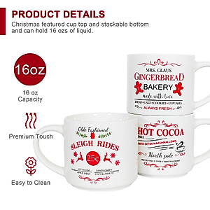 QIKSION Christmas Mug Set of 6, 16oz Hot Cocoa Ceramic Christmas Coffee Mugs, Stackable Holiday Chocolate Mugs as Christmas Gifts for Family, Friends and Colleagues