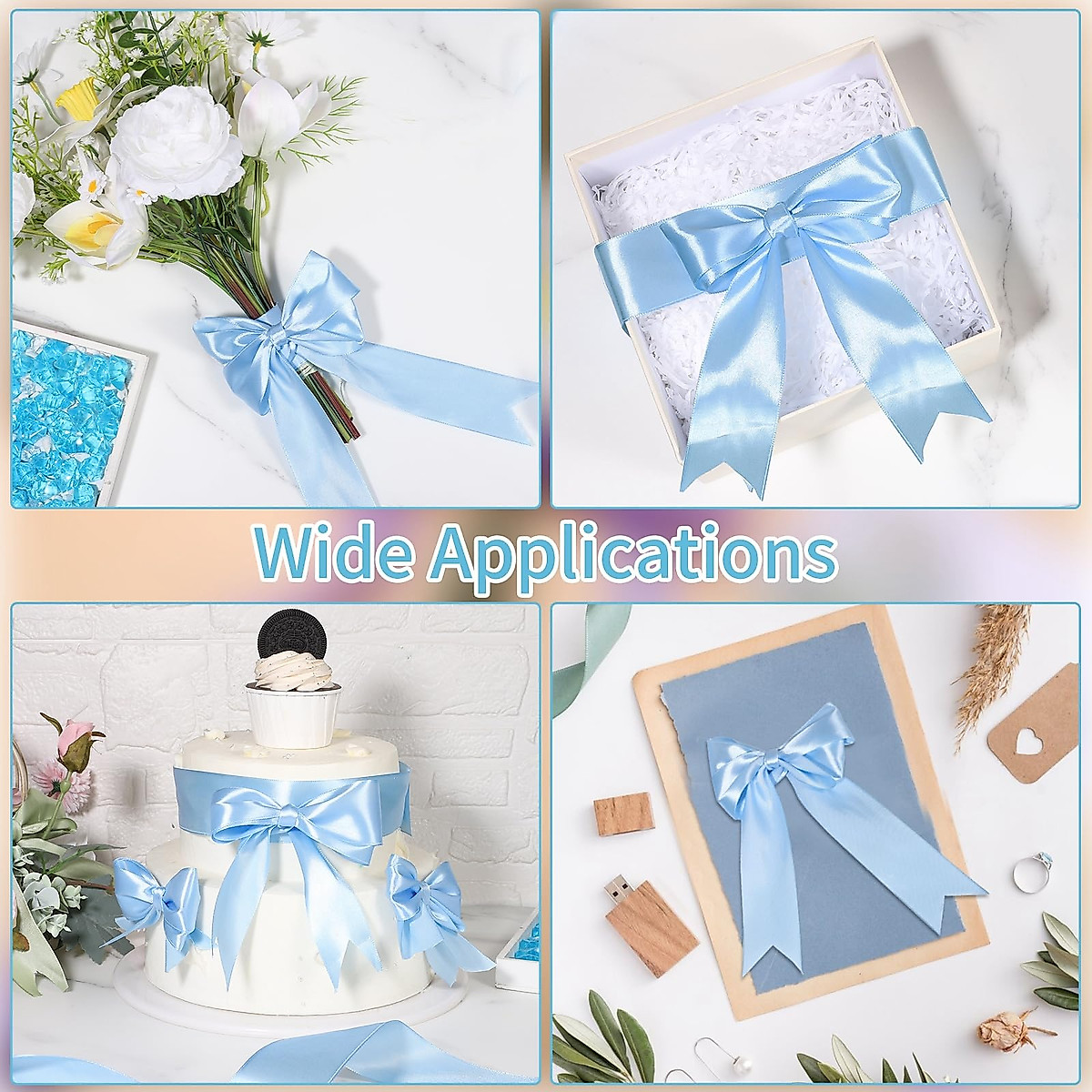 Blue Ribbon 60 Yards 1 1/2 Inch Light Blue Ribbon Baby Blue Satin Ribbon for Flower Bouquet Gift Wrapping Baby Shower Bows Craft Wedding Easter Graduation Decor