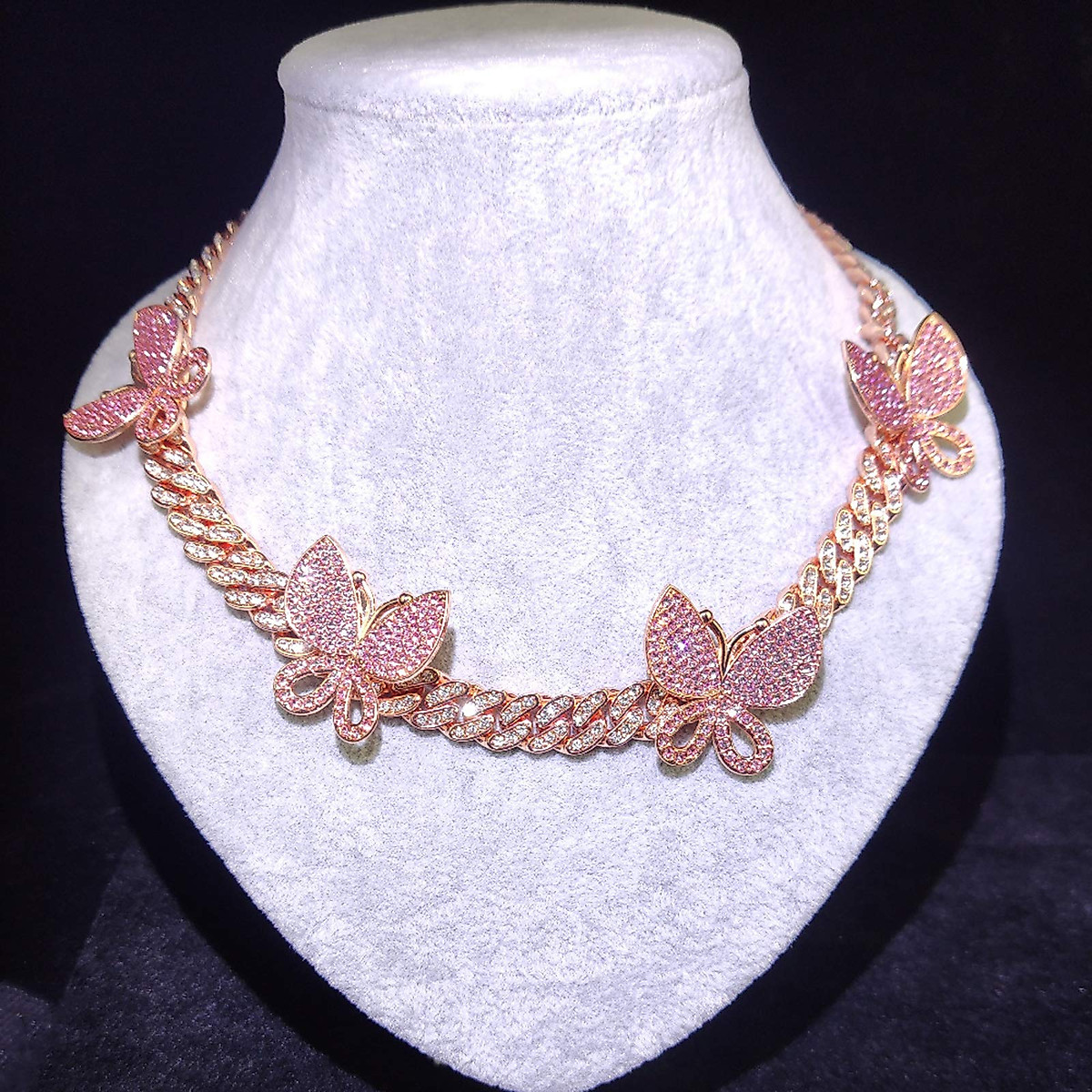 YBMYCM Butterfly Cuban Necklace Crystal Collars Cuban Link Chain Iced Bling Butterfly for Women Hip Hop Rapper Jewelry