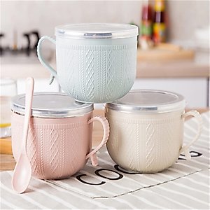 ShanLily Stainless Steel Bowl With Lid Instant Noodles Soup Mug Dishwasher Safe Soup Bowls With Handles Large Soup Cups For Ramen Cereal