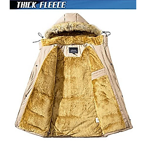 TACVASEN Men's Parka Jacket Winter Warm Fleece Liner Snow Ski Hiking Coats Hooded Khaki, L