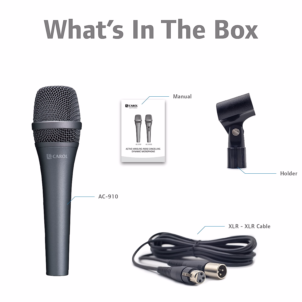 CAROL AC-910 Vocal Microphone - Cardioid Dynamic Microphone with AHNC Noise Cancellation, for Professional Live Stage Singing Performance, Includes Mic Clip and 14.8ft XLR Cable