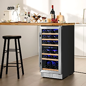PETSITE 30 Bottle Wine Cooler Refrigerator, 15 Inch Built-in & Freestanding Beverage Fridge Cellar with Dual Temperature Zone & Temp Memory Function for Standard & Large Bottles