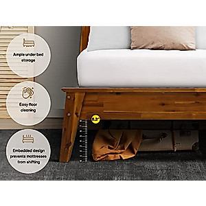 Acacia Kaylin Bed Frame with Headboard Solid Wood Platform Bed, Scandinavian Signature 45 inch High Headboard Wood Bed Compatible with All Mattress Types, 30 Mins Assembly, Twin Bed Frame, Caramel
